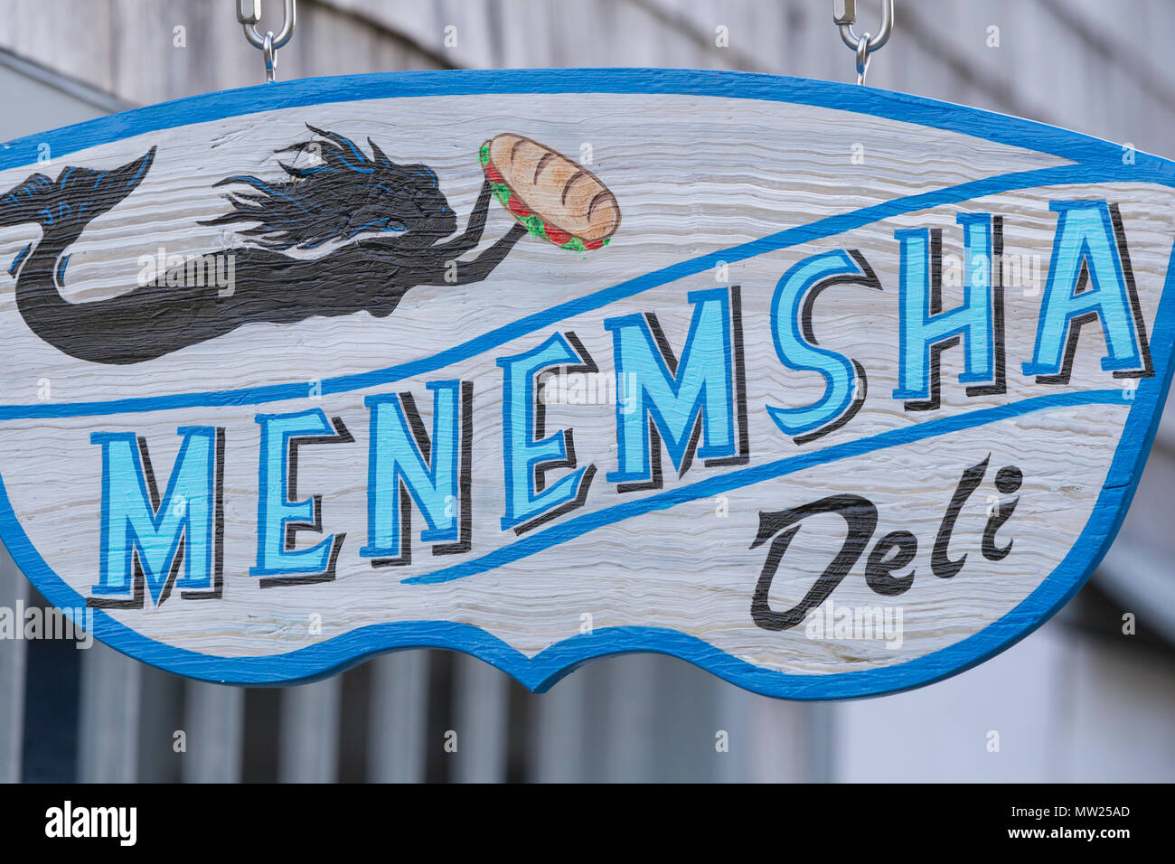 A sign outside the Menemsha Deli in the fishing village of Menemsha in ...