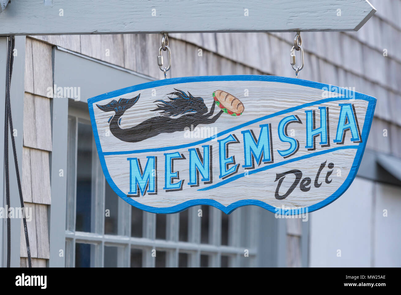 A sign outside the Menemsha Deli in the fishing village of Menemsha in ...