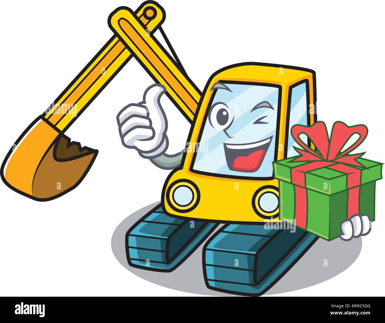 With gift excavator mascot cartoon style Stock Vector Image & Art - Alamy