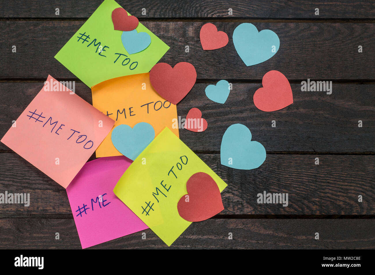 Me Too hashtag on colorful note papers, anti sexual harassment social ...
