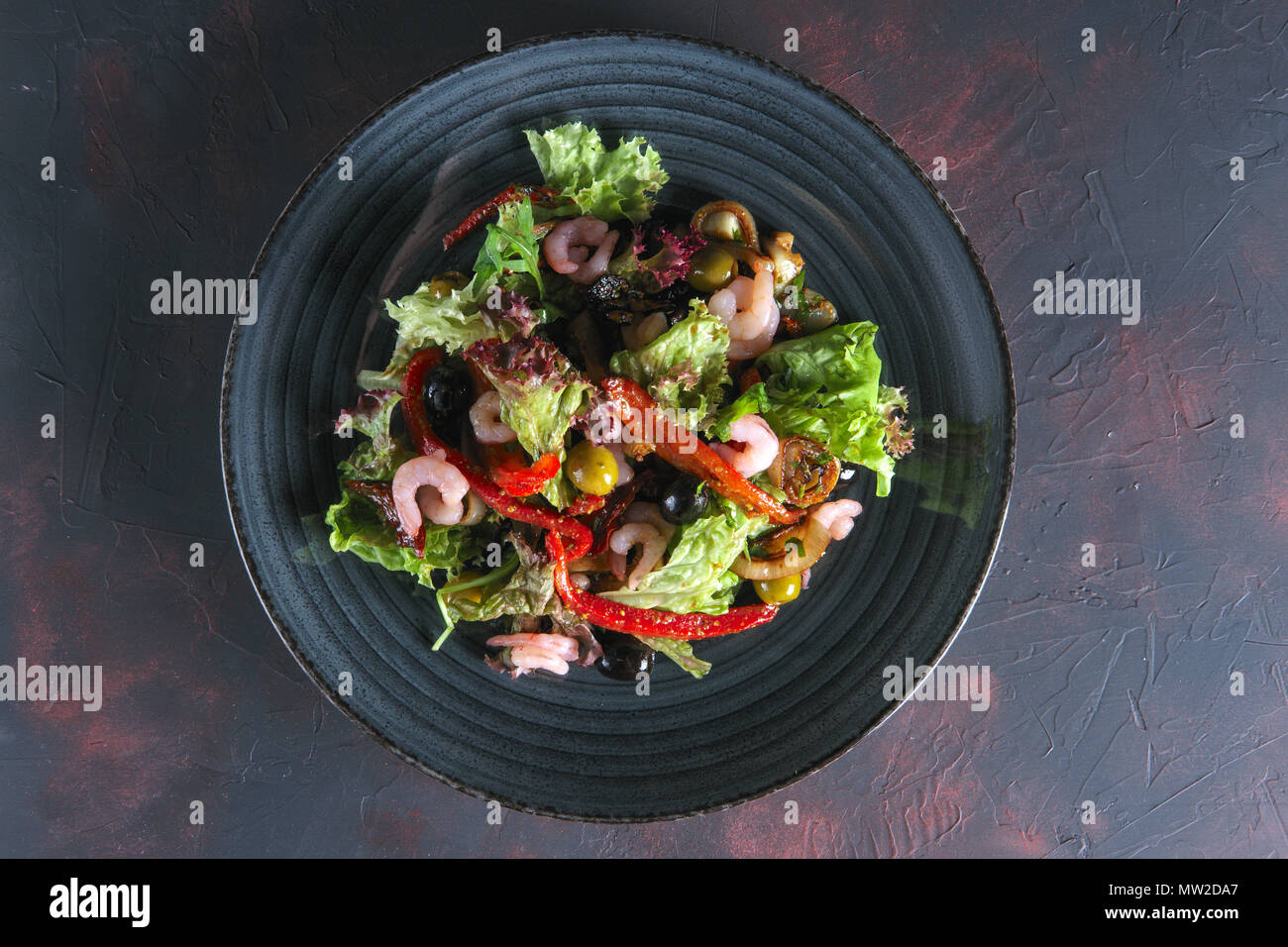 Spanish salad with shrimps and cured tomato Stock Photo - Alamy