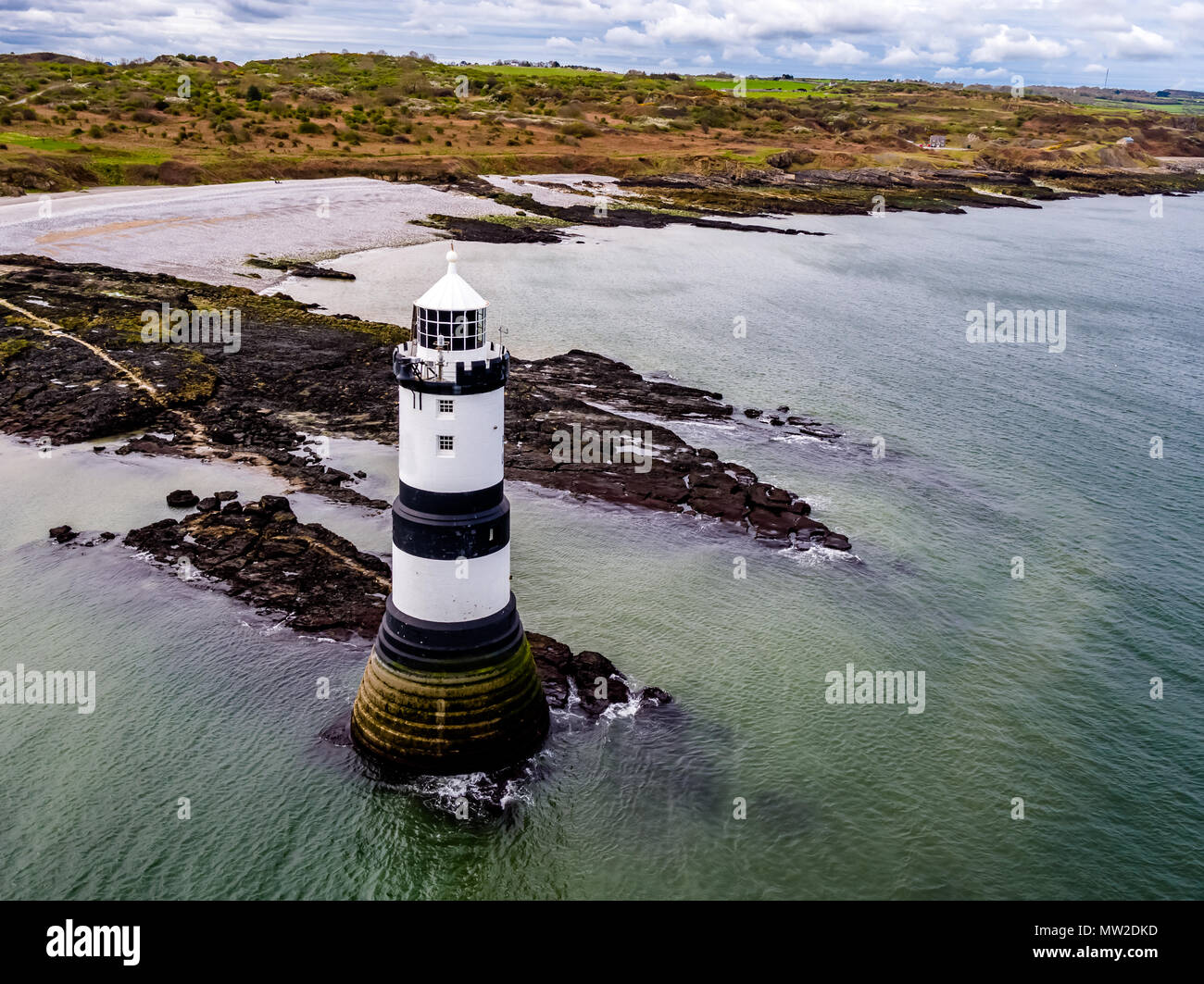 Aerial view of Penmon point lighthouse on Anglesey , Wales - United ...
