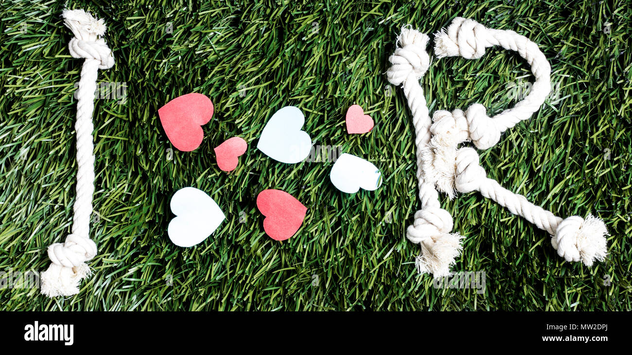 I love R transcription made from ropes on grass background Stock Photo ...