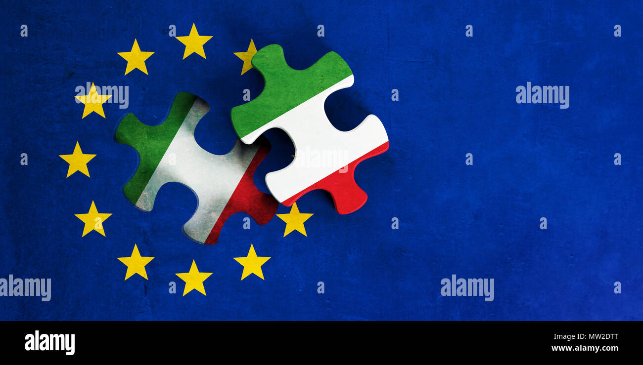 Italy and EU relations, Italexit concept. European Union flag with ...