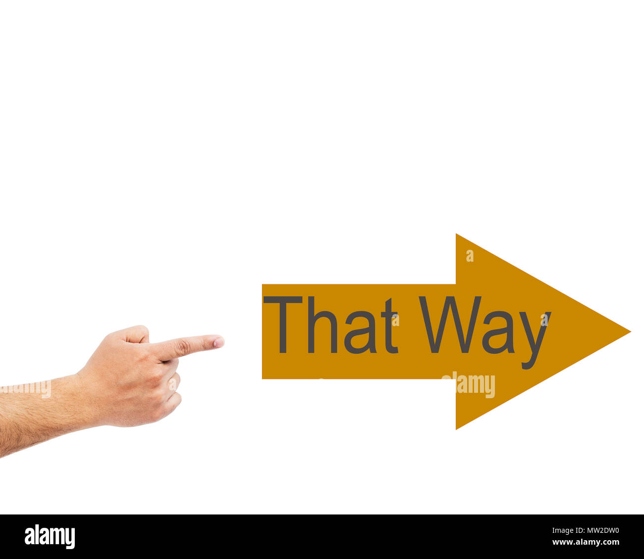 Hand pointing with finger and the word: That Way Stock Photo - Alamy