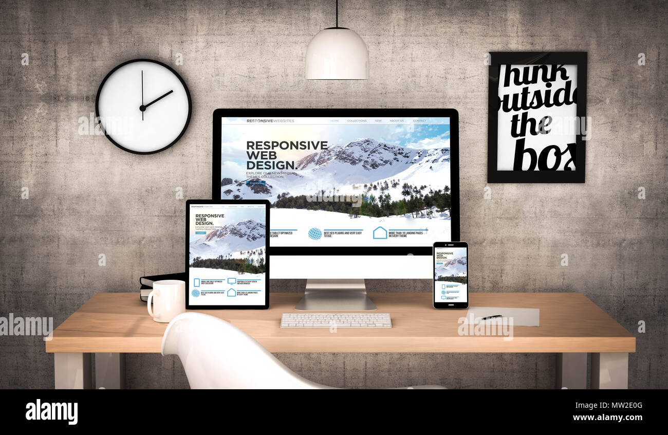 digital generated workplace desktop with digital tablet, computer ...
