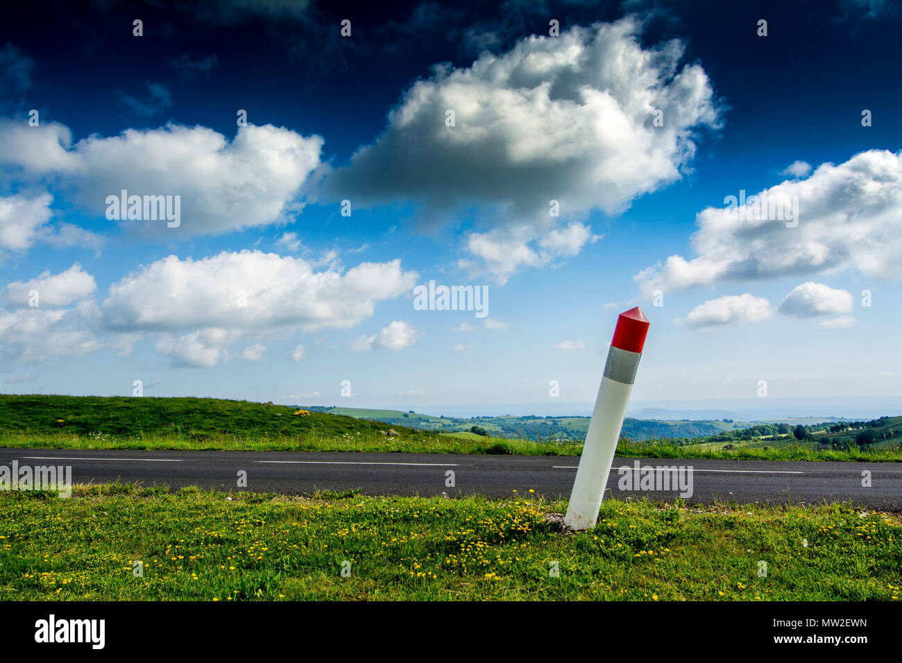 Roadside post leaning. Aubrac plateau. Auvergne. France Stock Photo - Alamy
