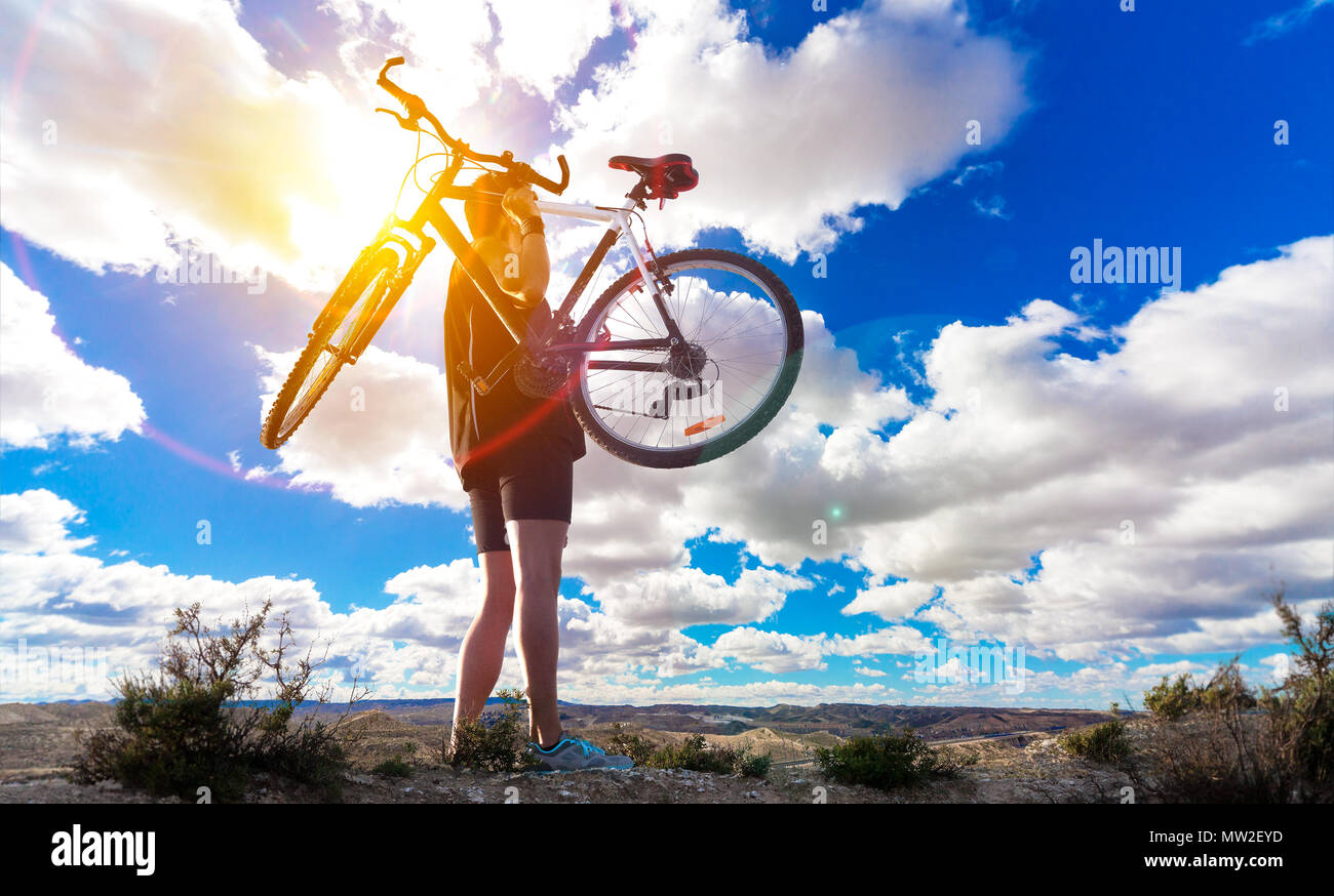 Extreme sports.Mountain bicycle and man.Life style outdoor extreme ...