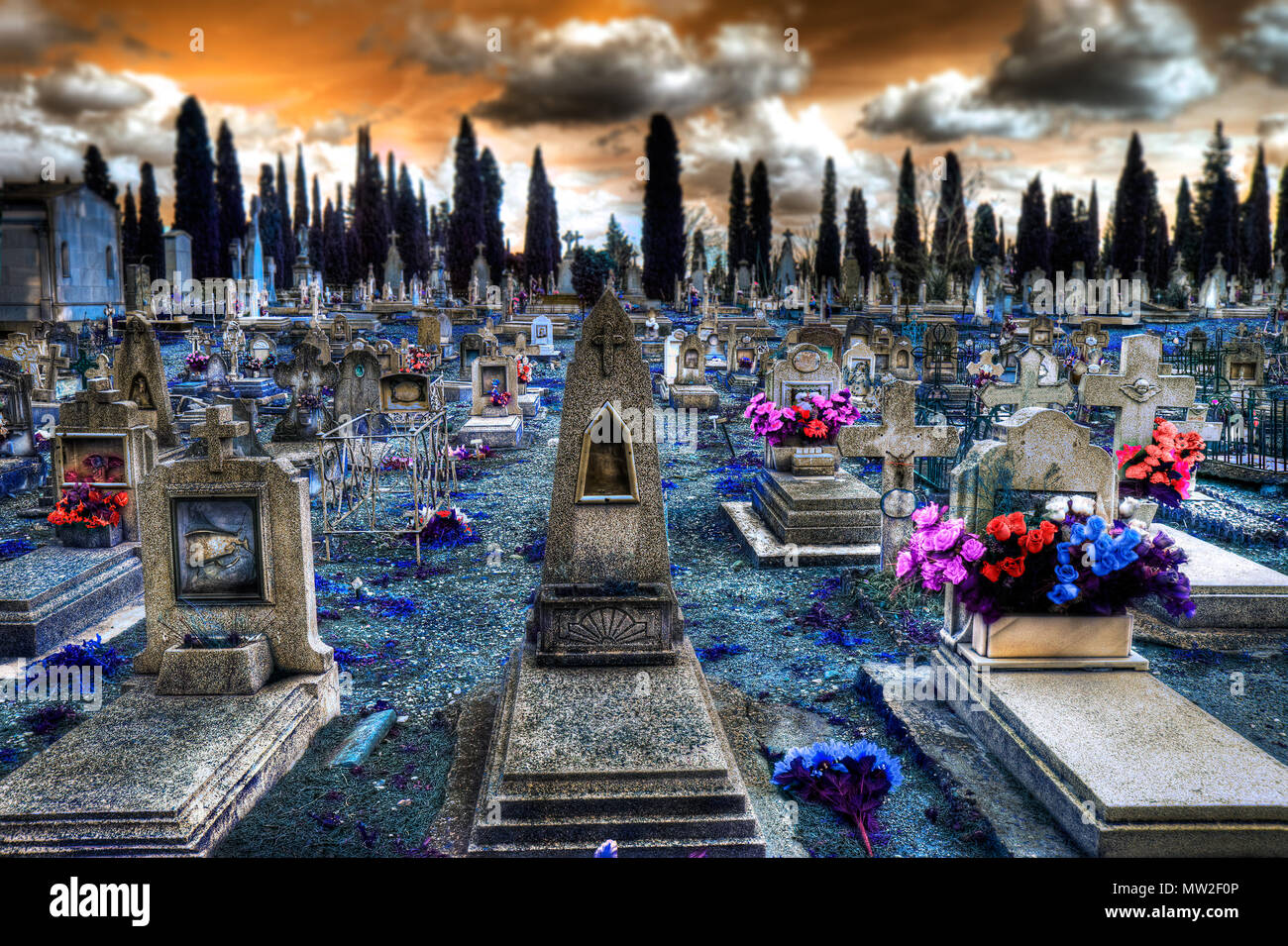 Scenic cemetery and tombstone.Gravestone and Halloween background ...