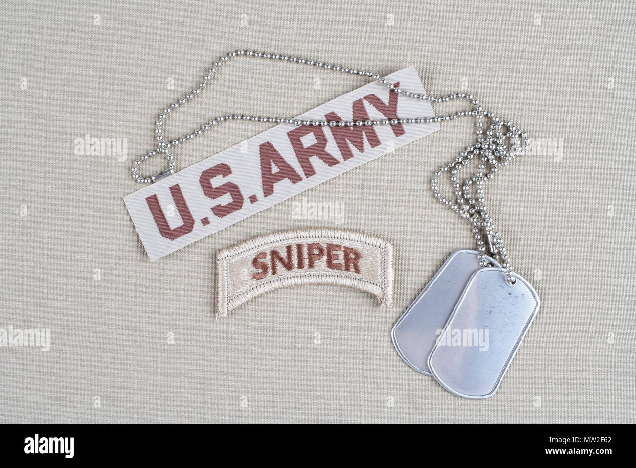 KIEV, UKRAINE - August 21, 2015. US ARMY sniper tab with dog tag Stock ...