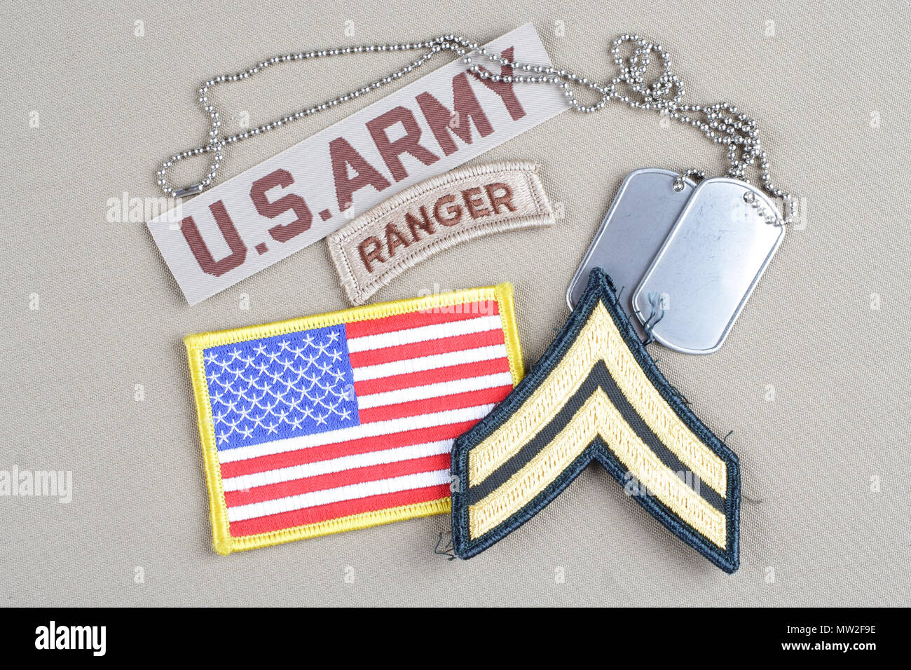 KIEV, UKRAINE - August 21, 2015. US ARMY Corporal rank patch, ranger ...