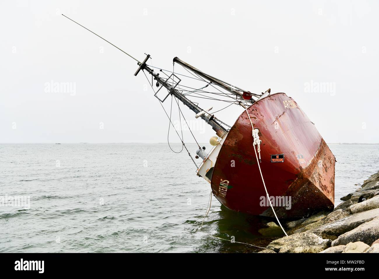 The Artemis ship wreck on the Provincetown breakwater at the Cape Cod ...