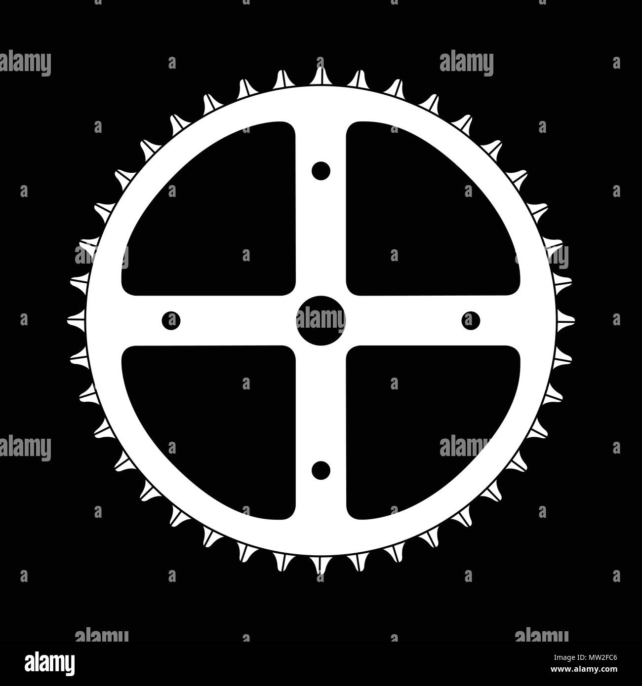 The front gearing cog of a bicycle On A black background Stock Vector ...