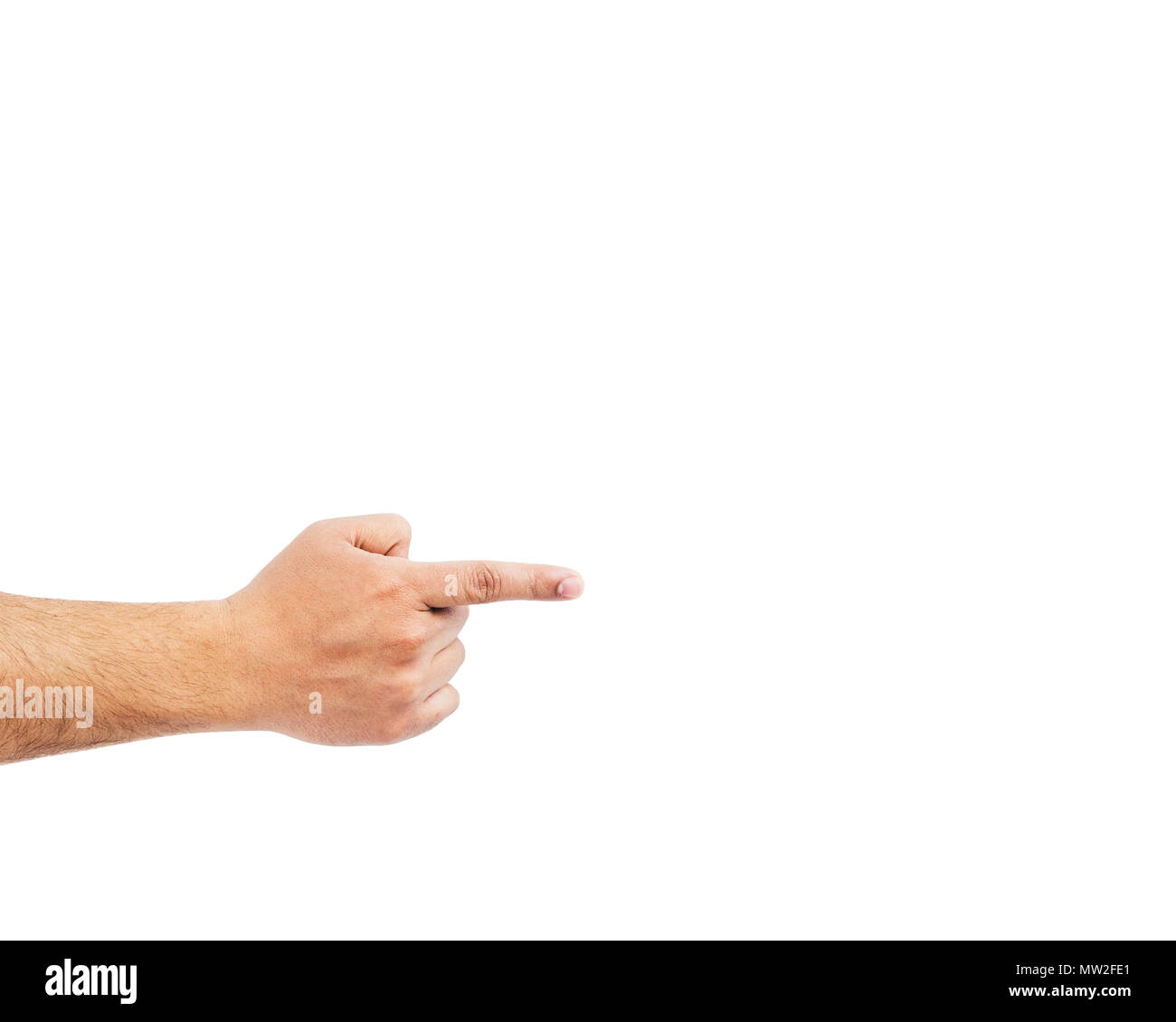 Closeup of male hand pointing. Isolated on white background Stock Photo ...
