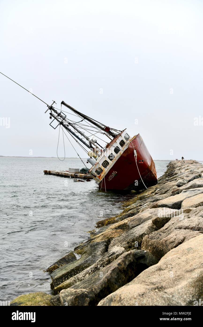 The Artemis ship wreck on the Provincetown breakwater at the Cape Cod ...
