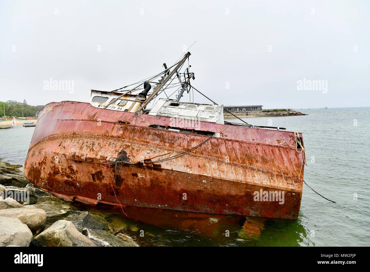 The Artemis ship wreck on the Provincetown breakwater at the Cape Cod ...