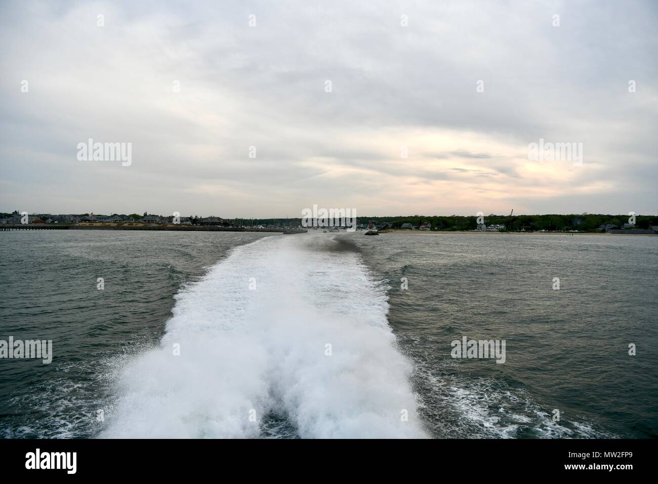 Boat wake from behind a island ferry in the Atlantic Ocean Stock Photo ...