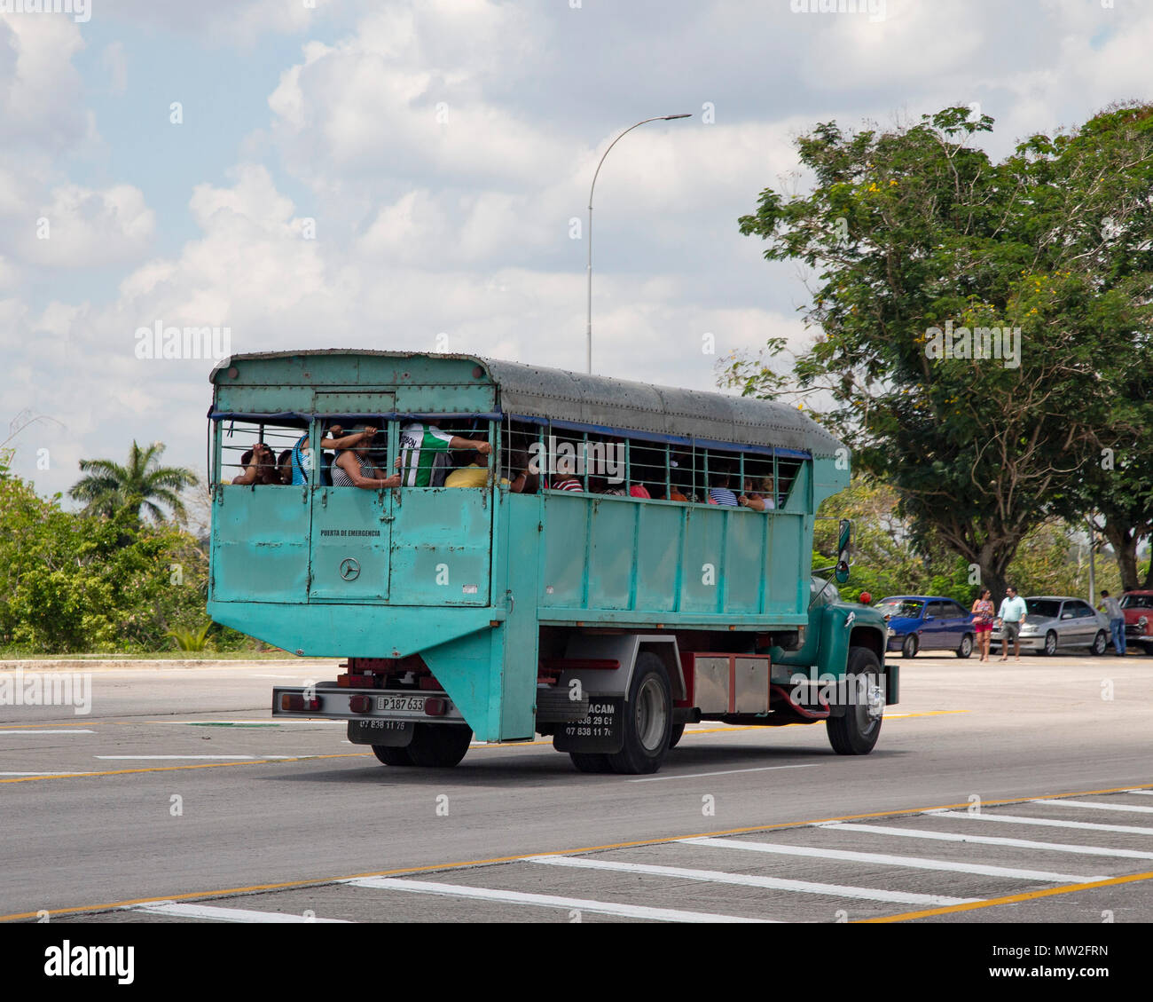 Converted lorries serving as buses in Santa Clara, Cuba Stock Photo - Alamy