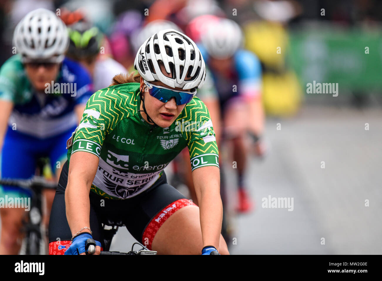 Jess Roberts of Team Breeze racing in the elite women's 2018 OVO Energy ...