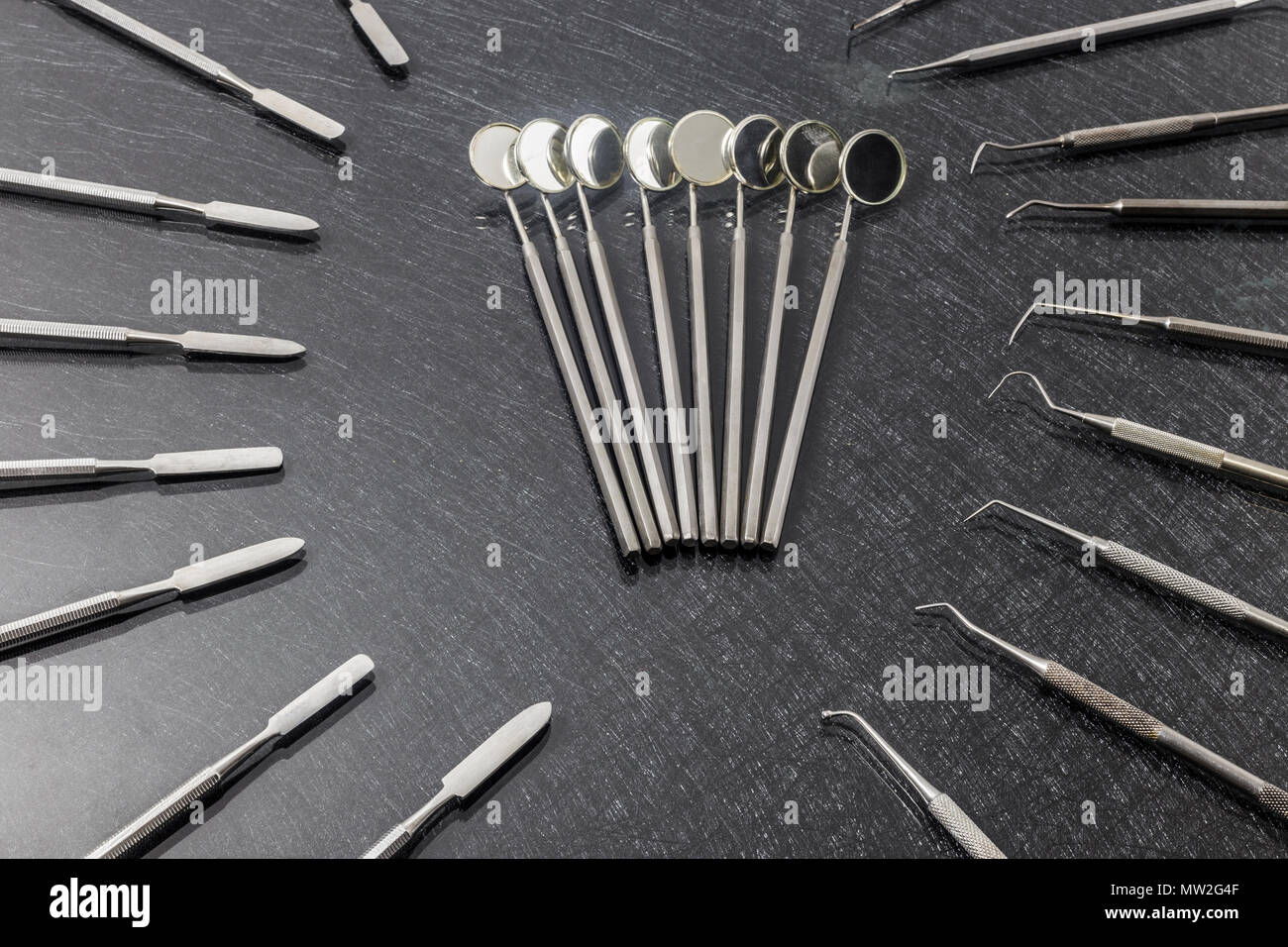 Set of metal medical equipment tools for teeth dental care Stock Photo ...