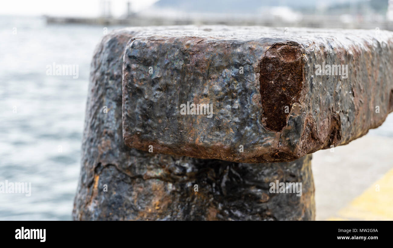 metal structure for landing ships port cleat sea Stock Photo - Alamy