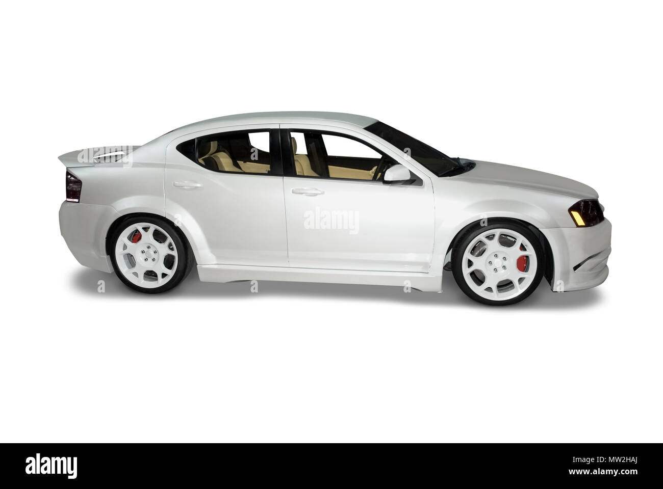 Modern sports car isolated on a whitre background. A realistic shadow ...