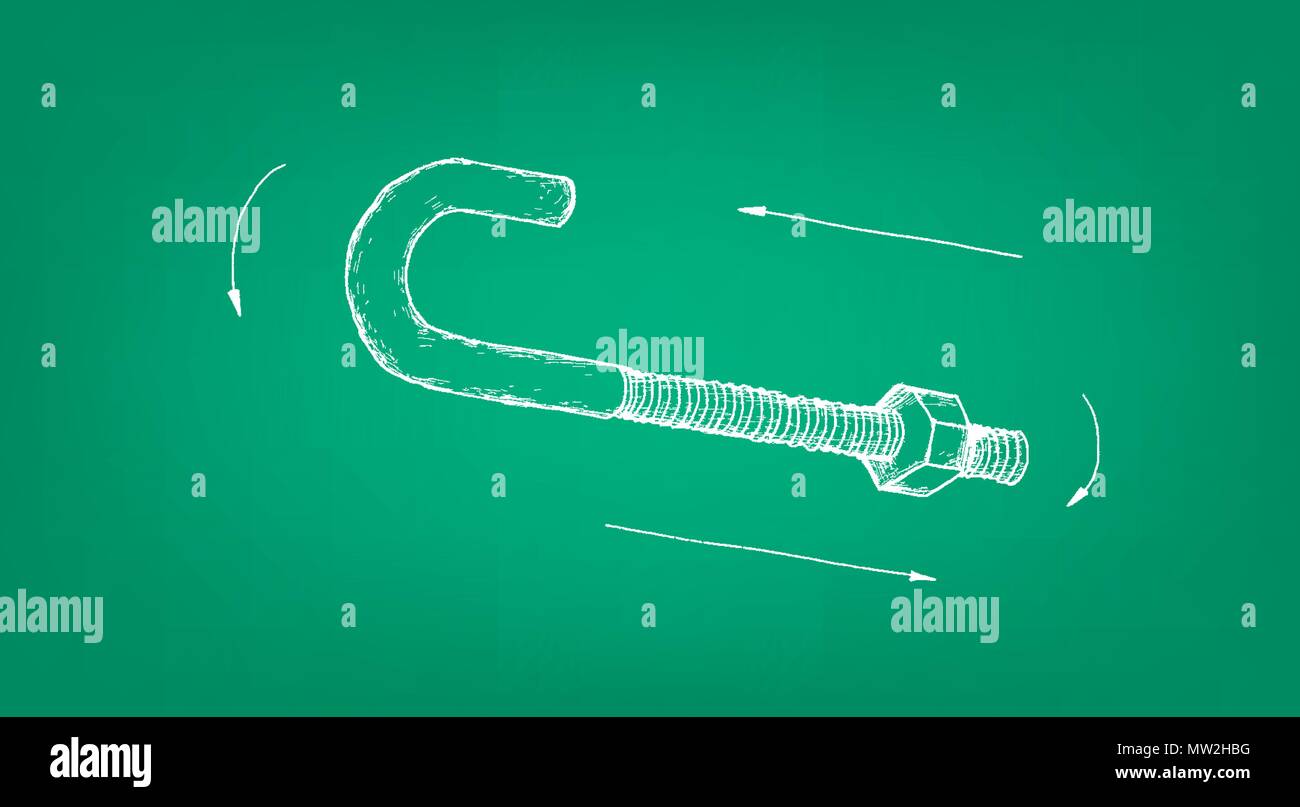 Manufacturing and Industry, Illustration Hand Drawn Sketch of J Bolt or ...