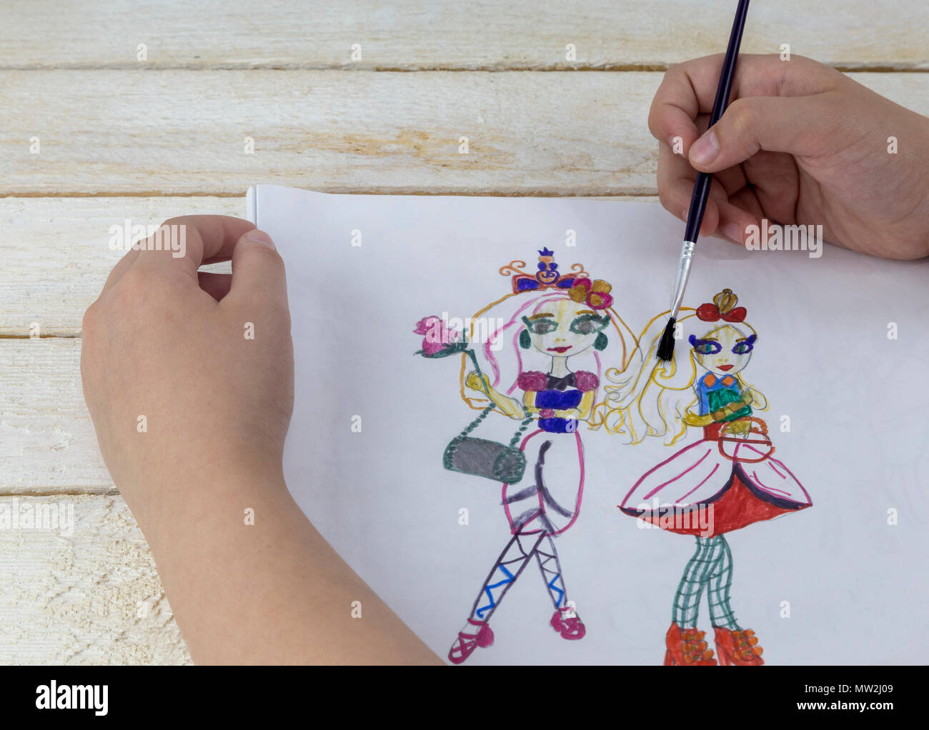 Watercolor and marker art.Hand painted Two Little Princess postcard ...