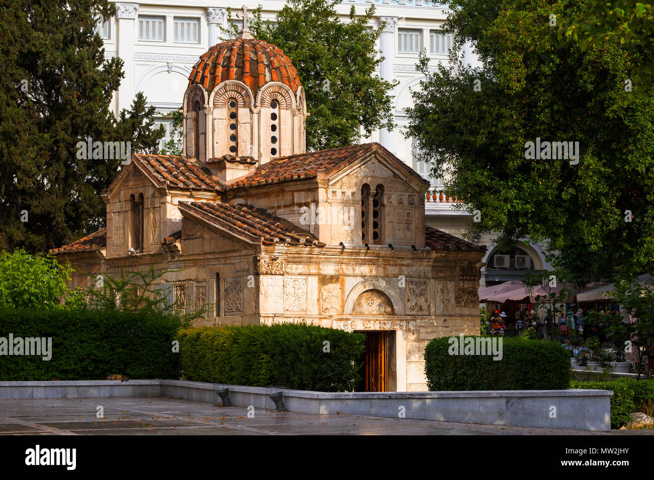 Historic Byzantine-era church with stone carvings on the exterior walls ...
