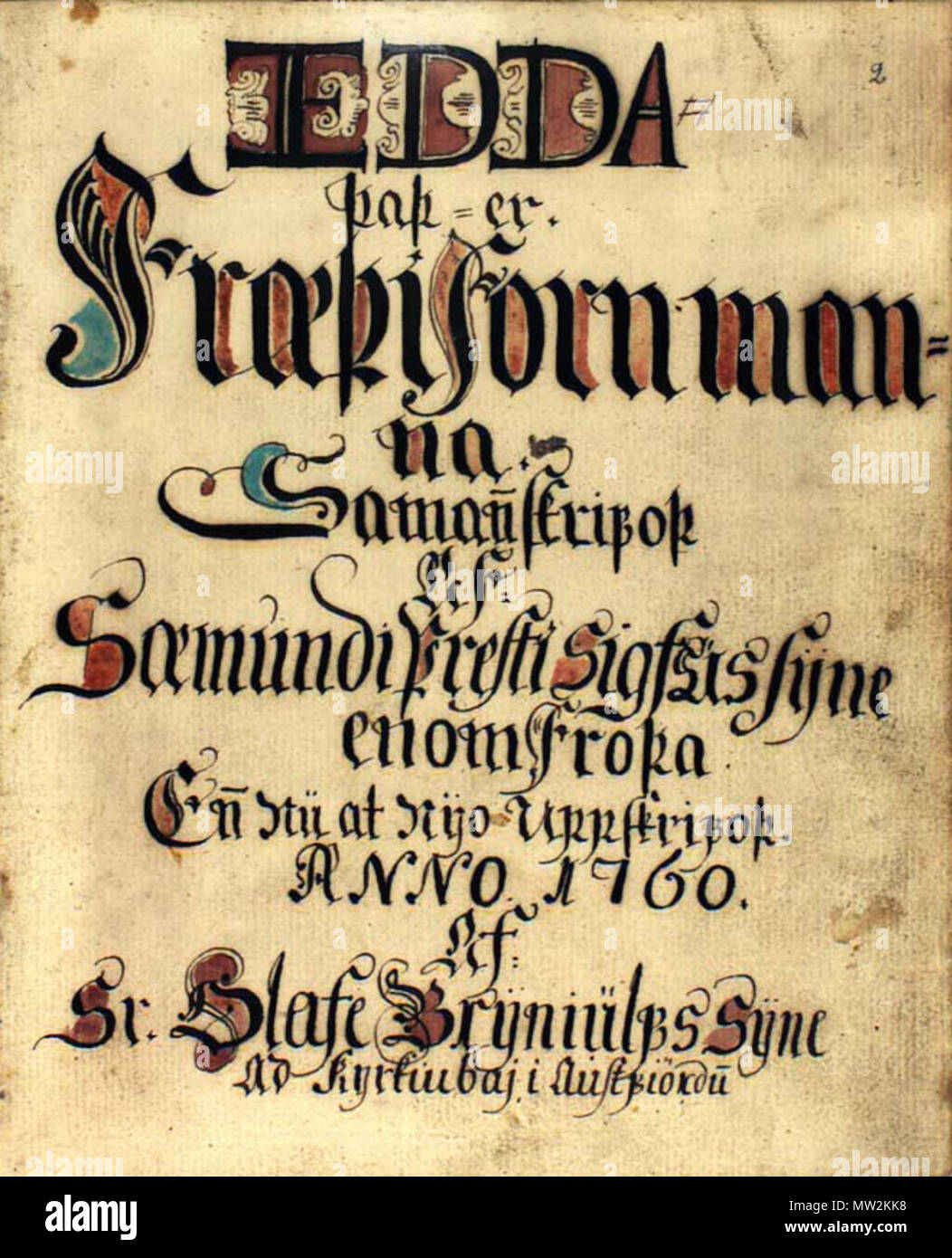 . The front page of the 18th century Icelandic manuscript NKS 1867 4to ...