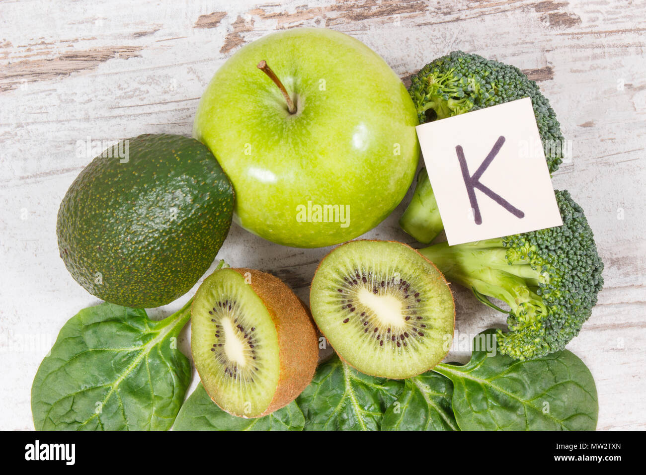 Fresh fruits and vegetables containing vitamin K, dietary fiber and ...