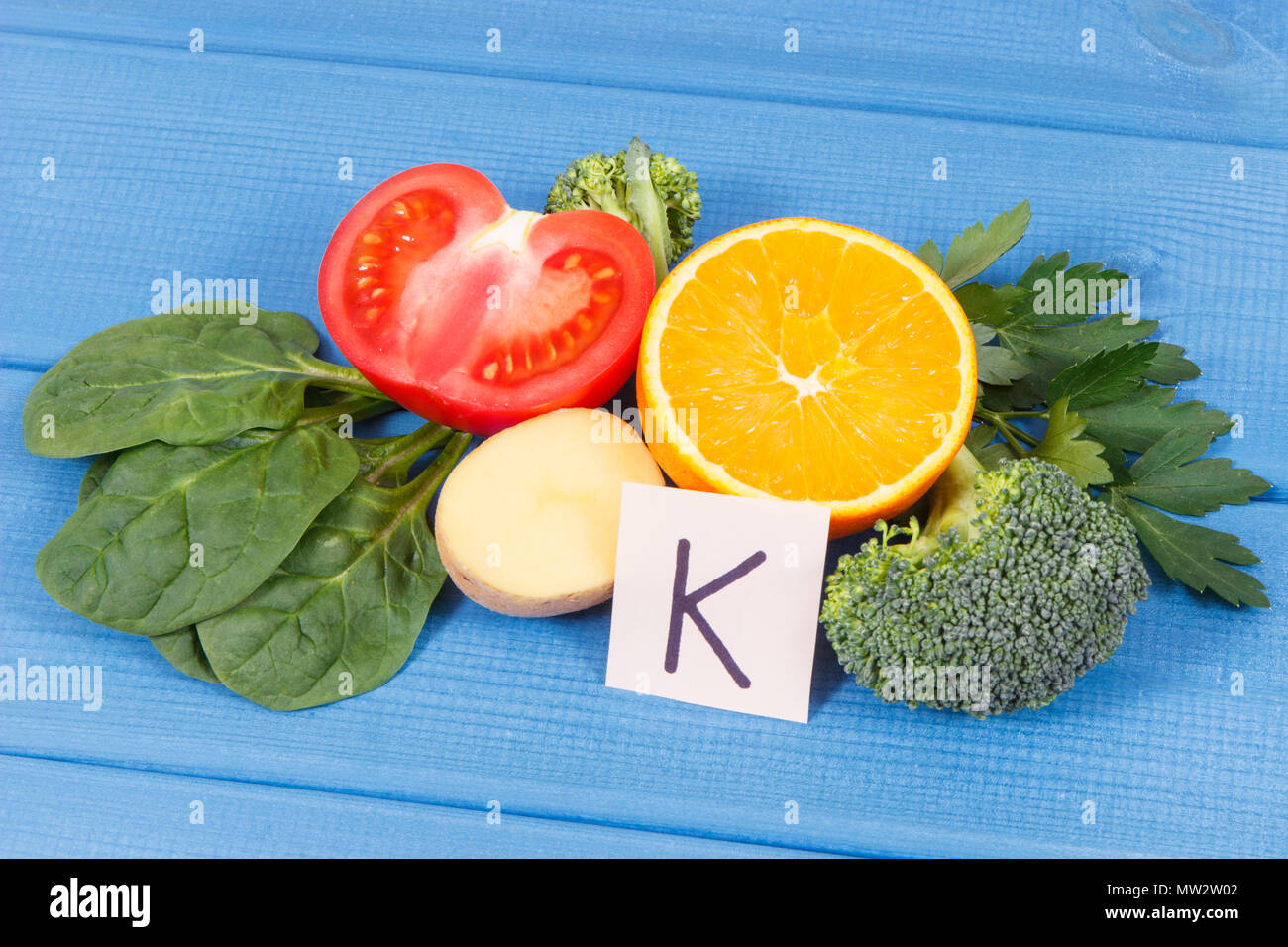 Fresh fruits and vegetables containing vitamin K, dietary fiber and ...