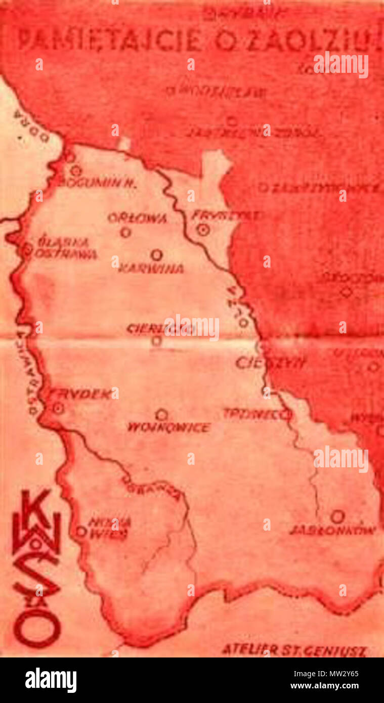 . English: Front page of a postcard described 'Remember Zaolzie' and ...