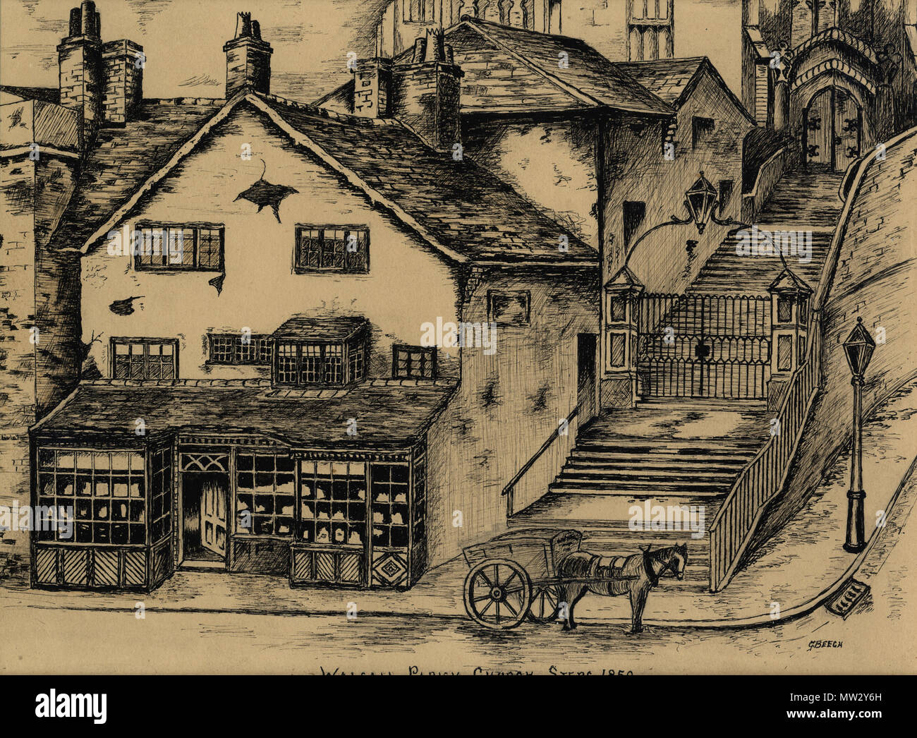 . English: Pen drawing by G.Beech in the New Art Gallery Walsall ...