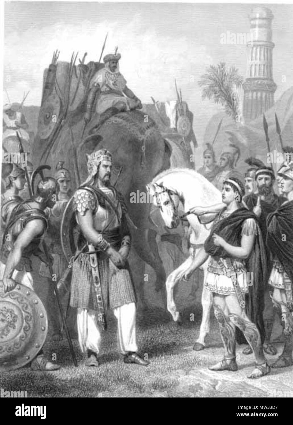 . English: 'Surrender of Porus to the Emperor Alexander,' an engraving ...