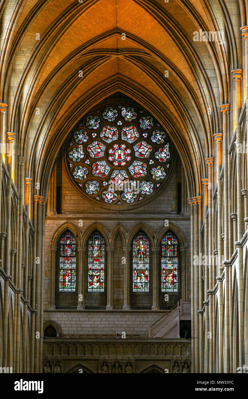 The Rose Window and the vaulted roof inside The Cathedral of the ...