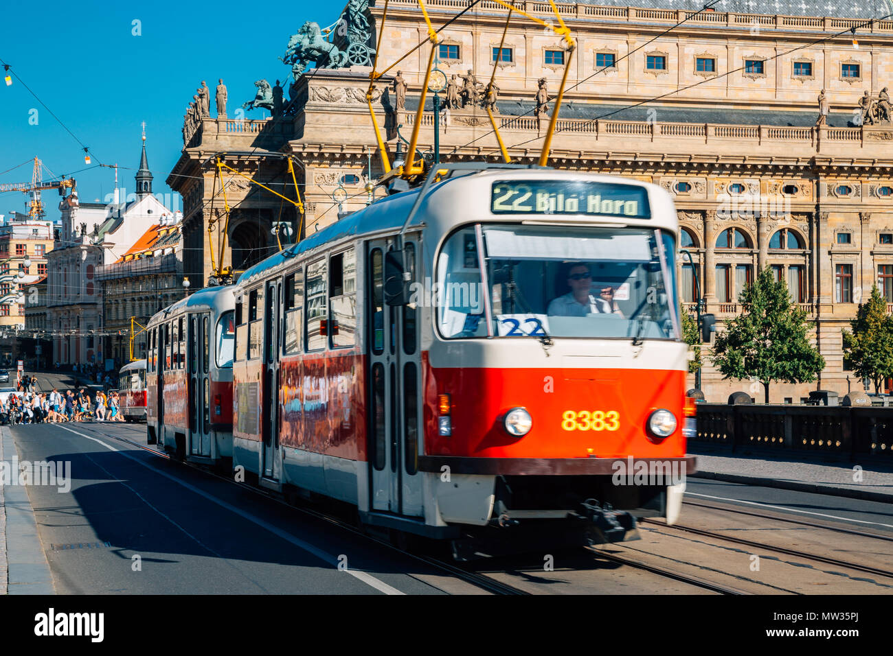 Prague, Czech Republic - August 27, 2016 : European old tram Stock ...