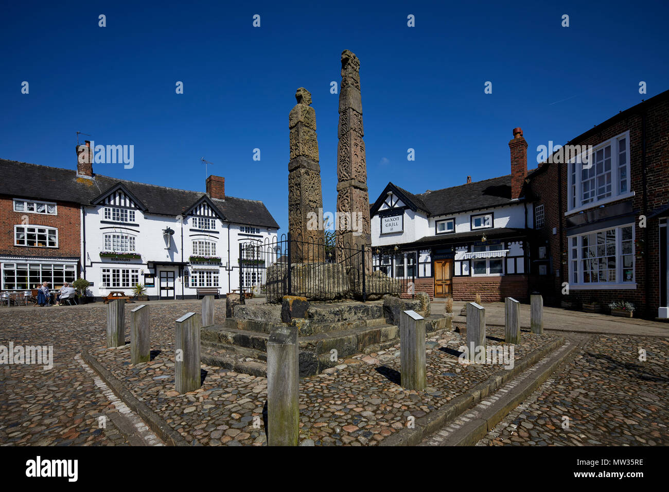 Sunny day at Cheshire East market town Sandbach, Sandbach 9th-century ...