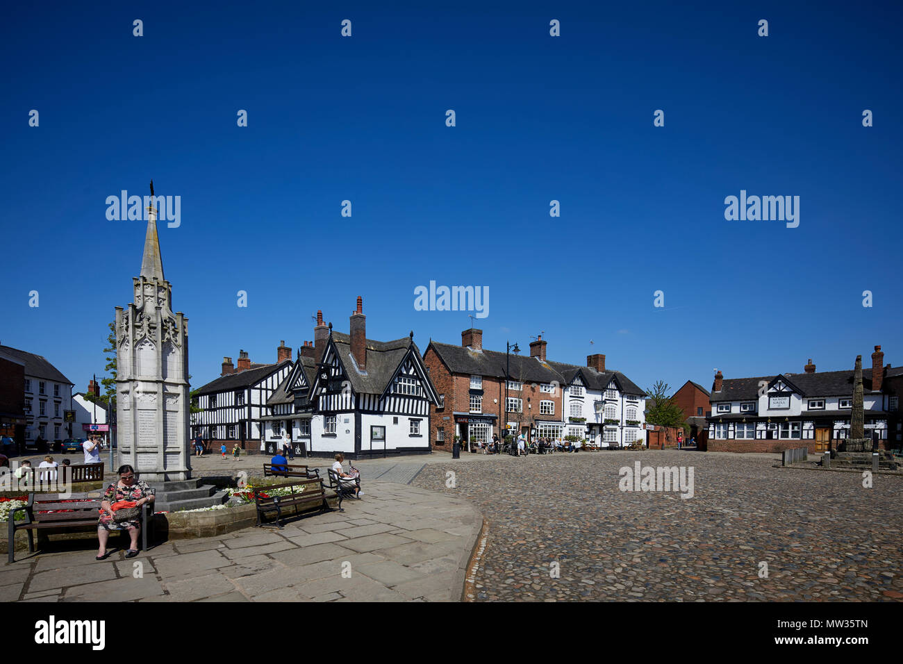 Sunny day at Cheshire East market town Sandbach, Sandbach 9th-century ...
