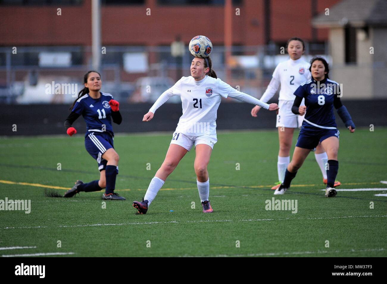 Football player heading ball hi-res stock photography and images - Alamy