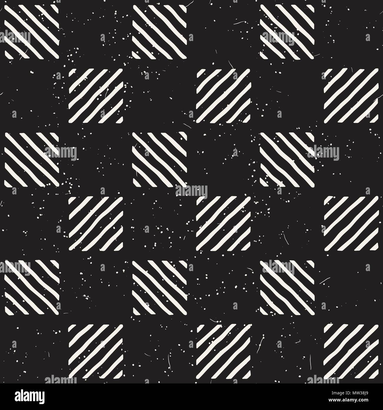 Hand drawn seamless repeating pattern with checker lines tiling. Grungy ...