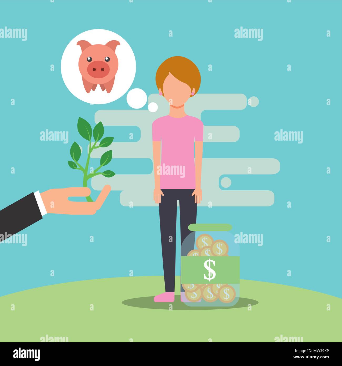 One woman saving money Stock Vector Images - Alamy