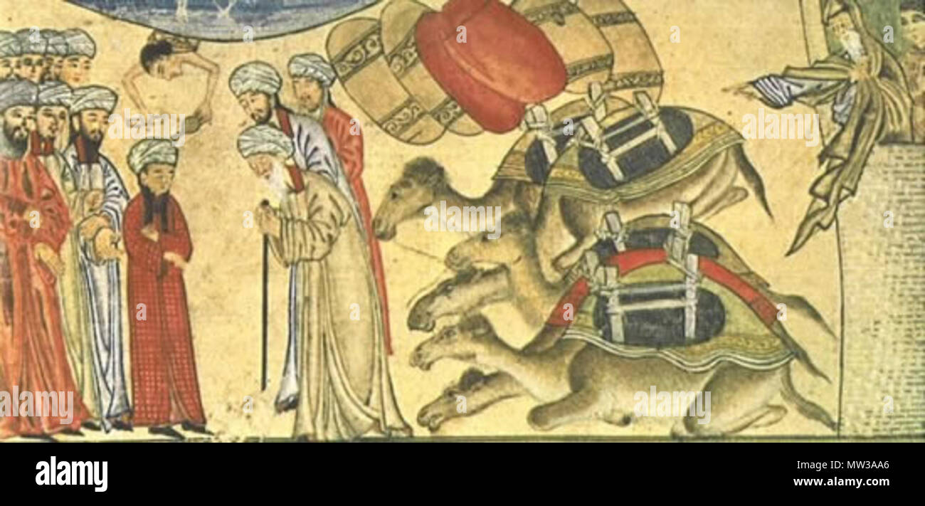 . English: Young Muhammad meets the monk Bahira. From Jami' al-Tawarikh ...