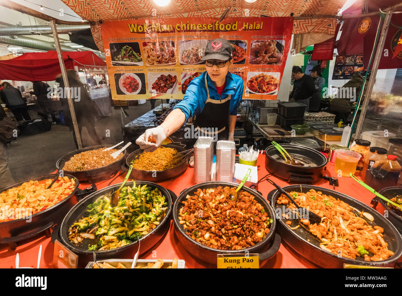 England, London, Shoreditch, Brick Lane, Street Food Stall Display of ...