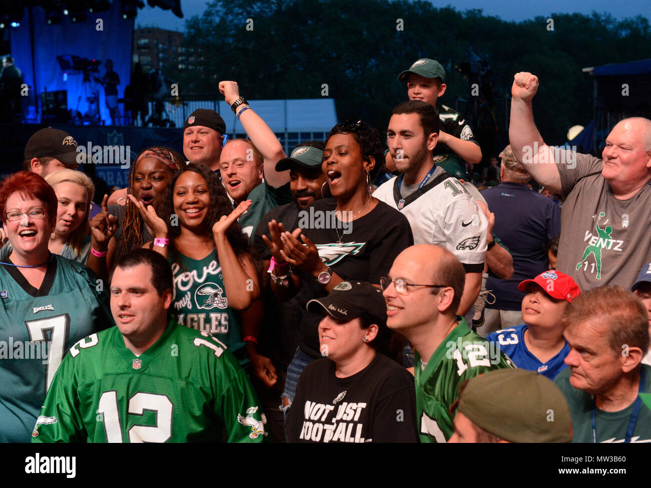 Philadelphia Eagles fans show their team pride at the 2017 NFL Draft in Philadelphia, April 28 ...