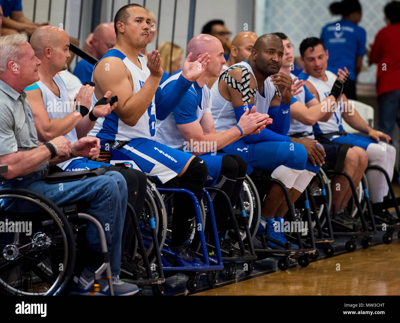 The Air Force Warrior Games wheelchair basketball team members cheer on ...