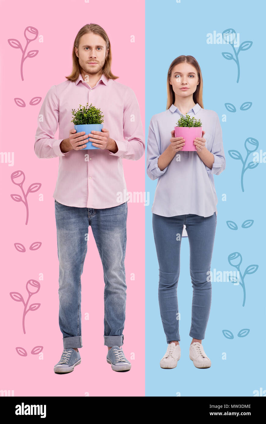 Calm gardeners wearing similar clothes while working Stock Photo - Alamy