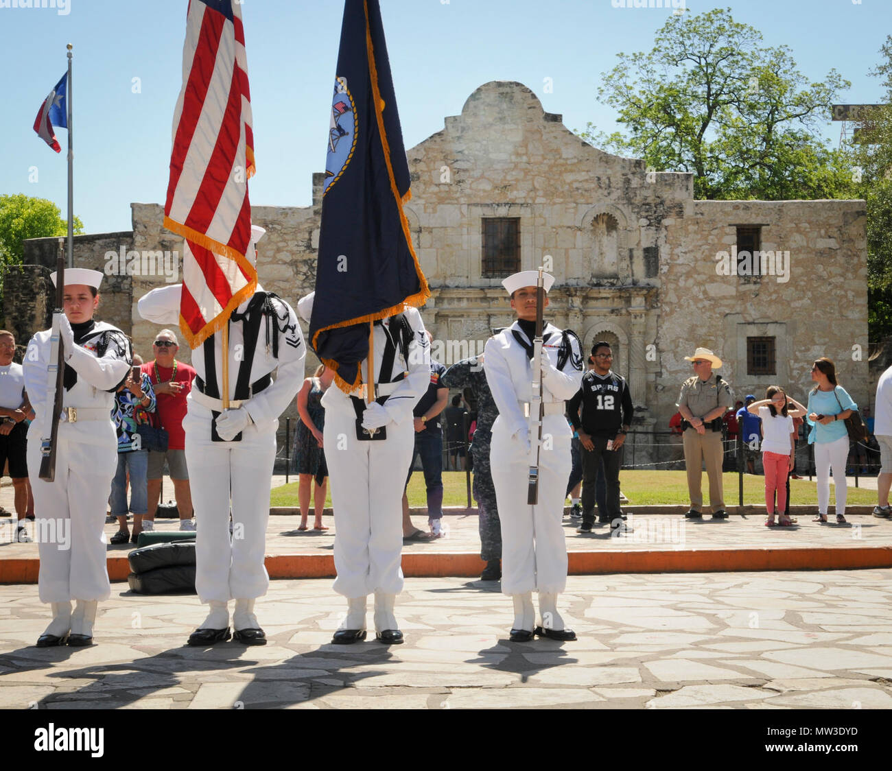 SAN ANTONIO (April 27, 2017) A Navy color guard unit parades the colors ...