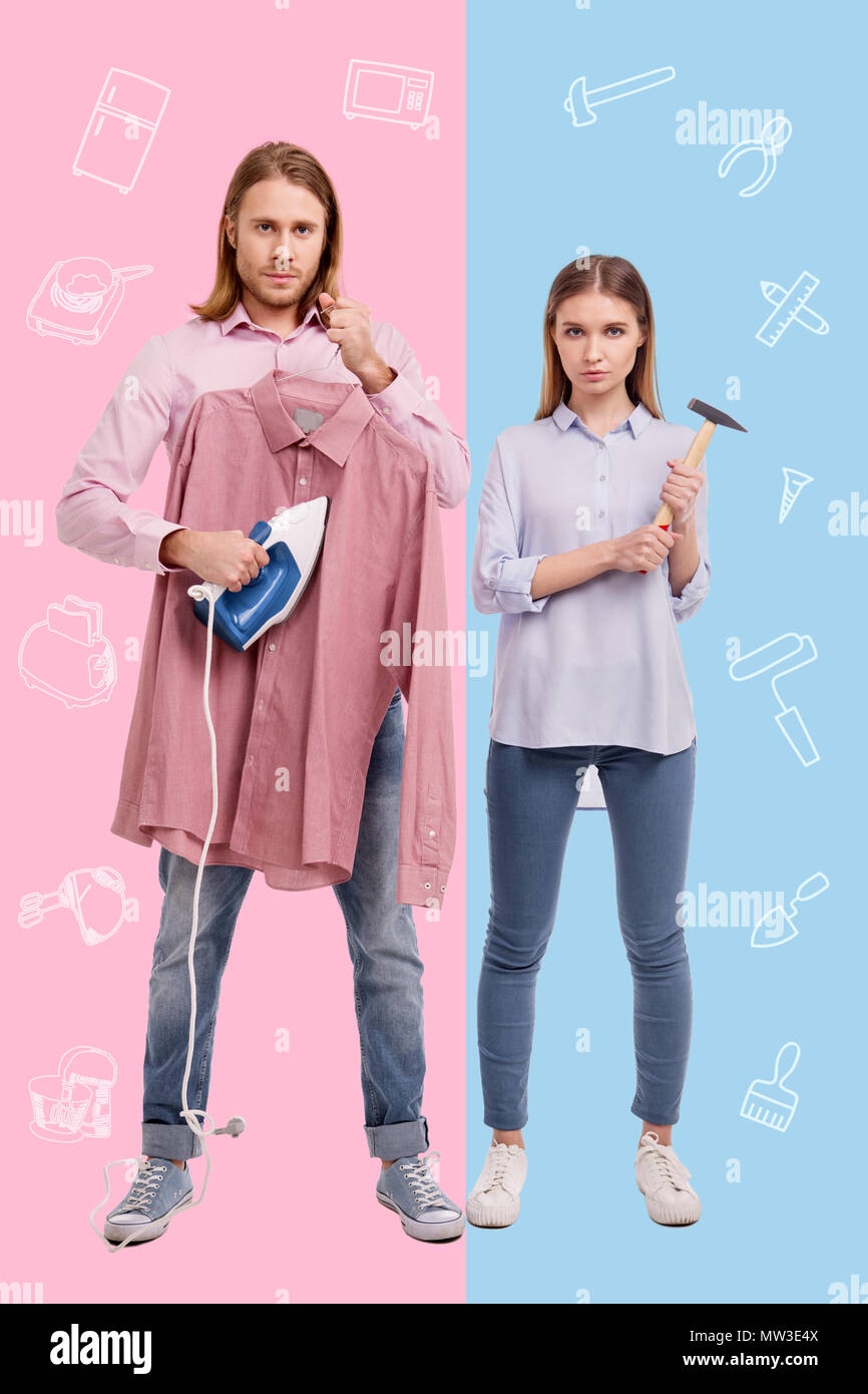 Modern family having a productive day while doing housework Stock Photo ...