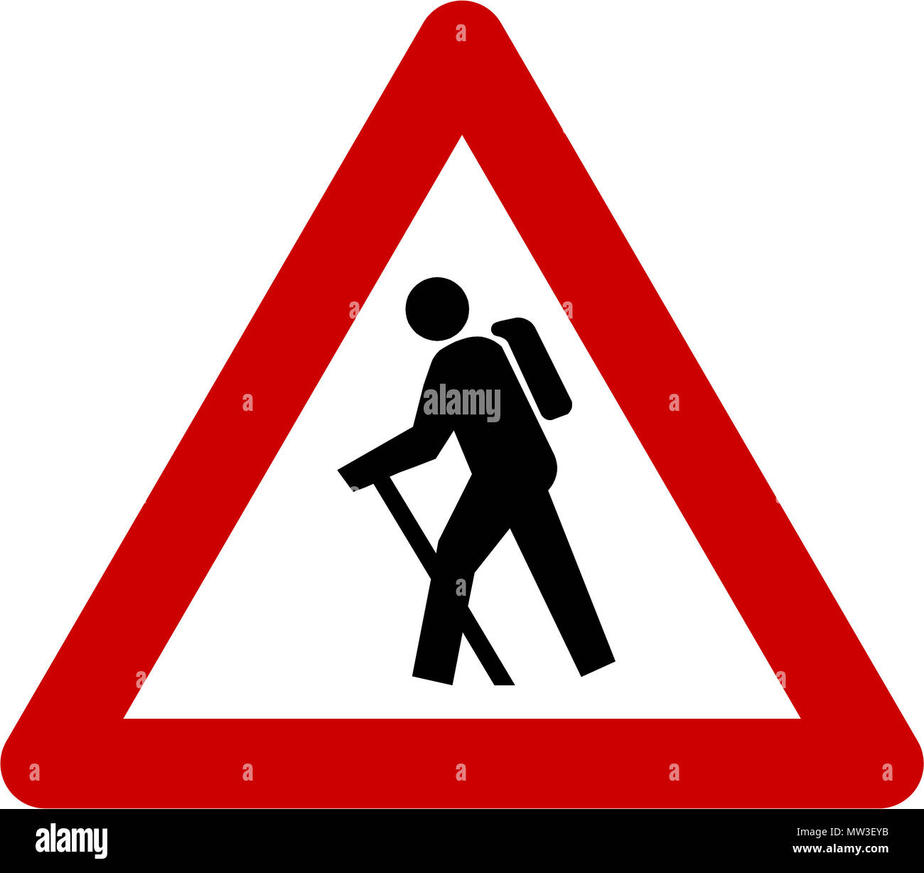 Warning sign with hiker symbol Stock Photo - Alamy